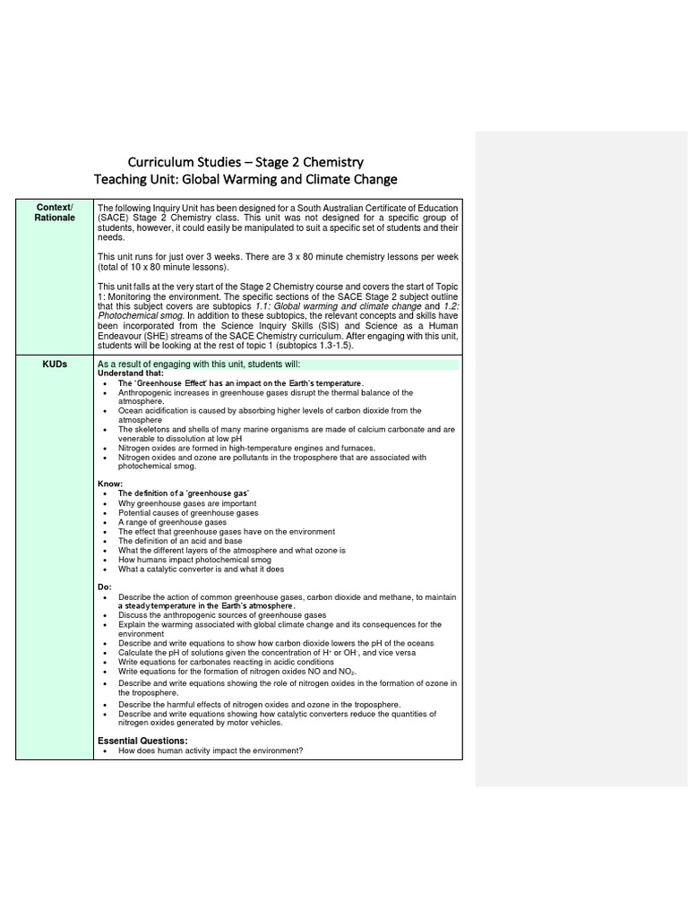 Chemistry Unit Plan | PDF | Ph | Greenhouse Effect