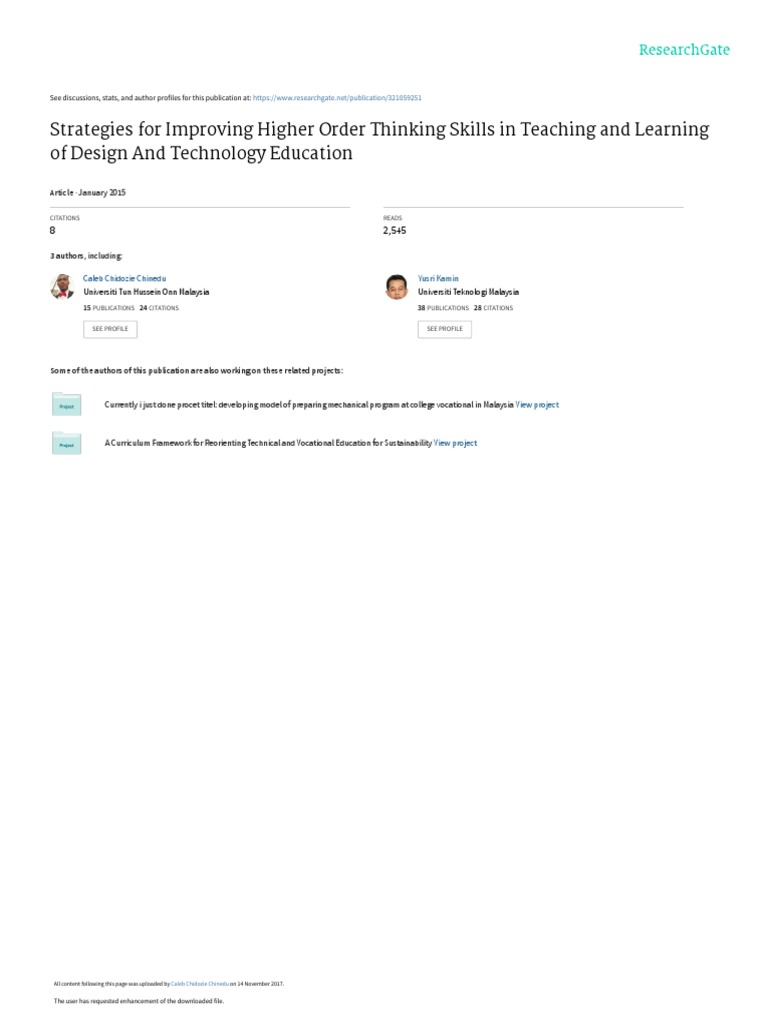 Enhance Higher Order Thinking in TVET | PDF | Concept | Vocational ...