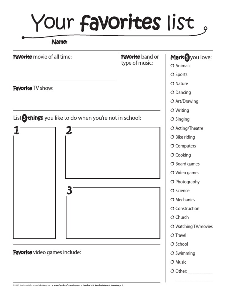 Interest Inventory 3-5 | PDF | Sports | Leisure