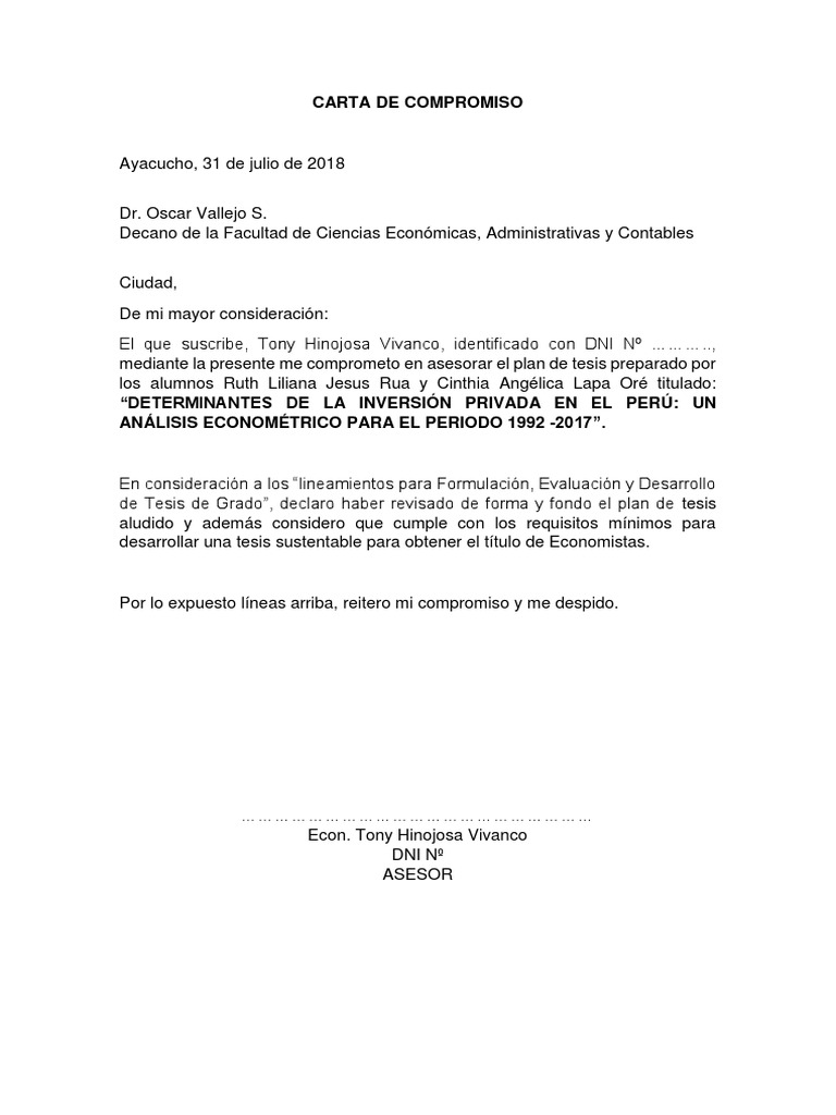Carta de Compromiso Tesis | PDF