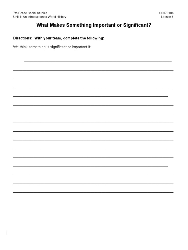 Lesson 6 - What Makes Something Important or Significant | PDF