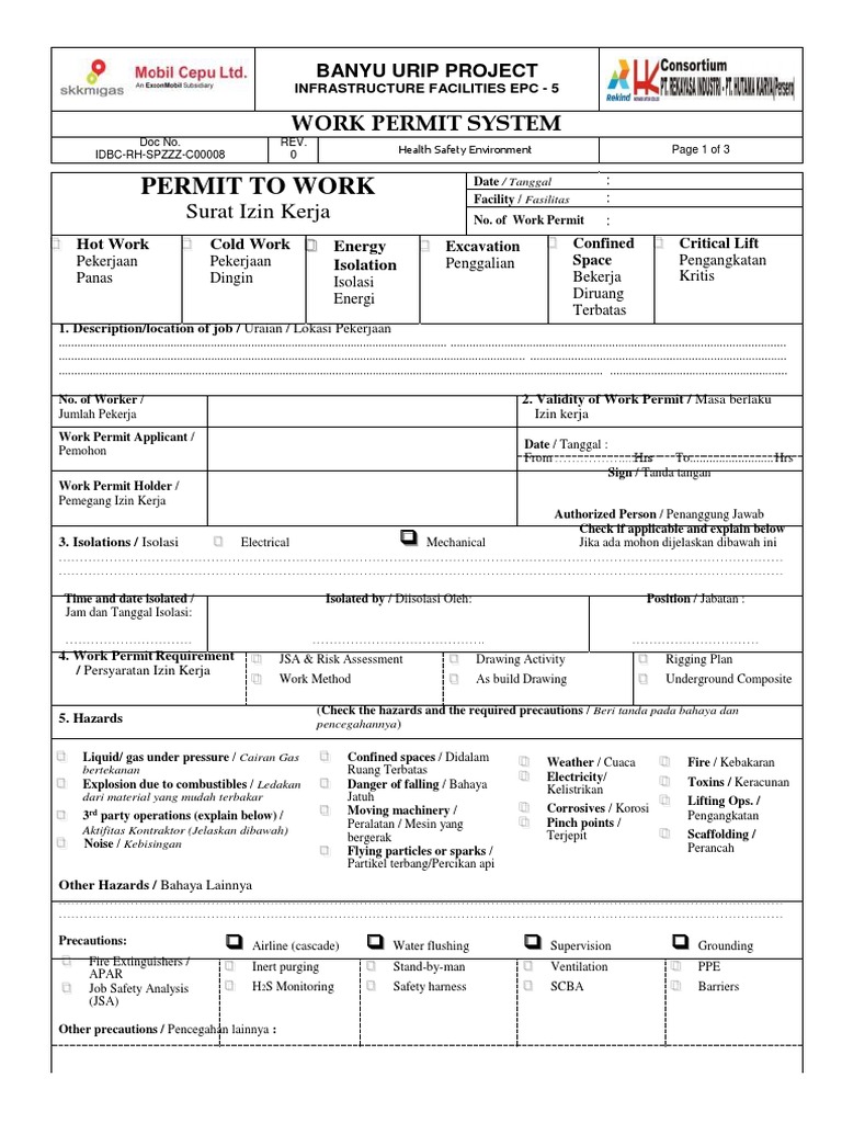 Permit To Work: Surat Izin Kerja | Download Free PDF | Hazards | Safety