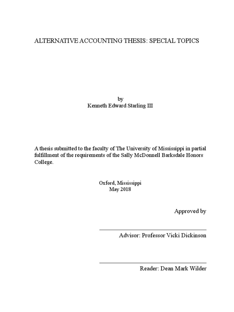 Alternative Accounting Thesis: Special Topics: by Kenneth Edward ...