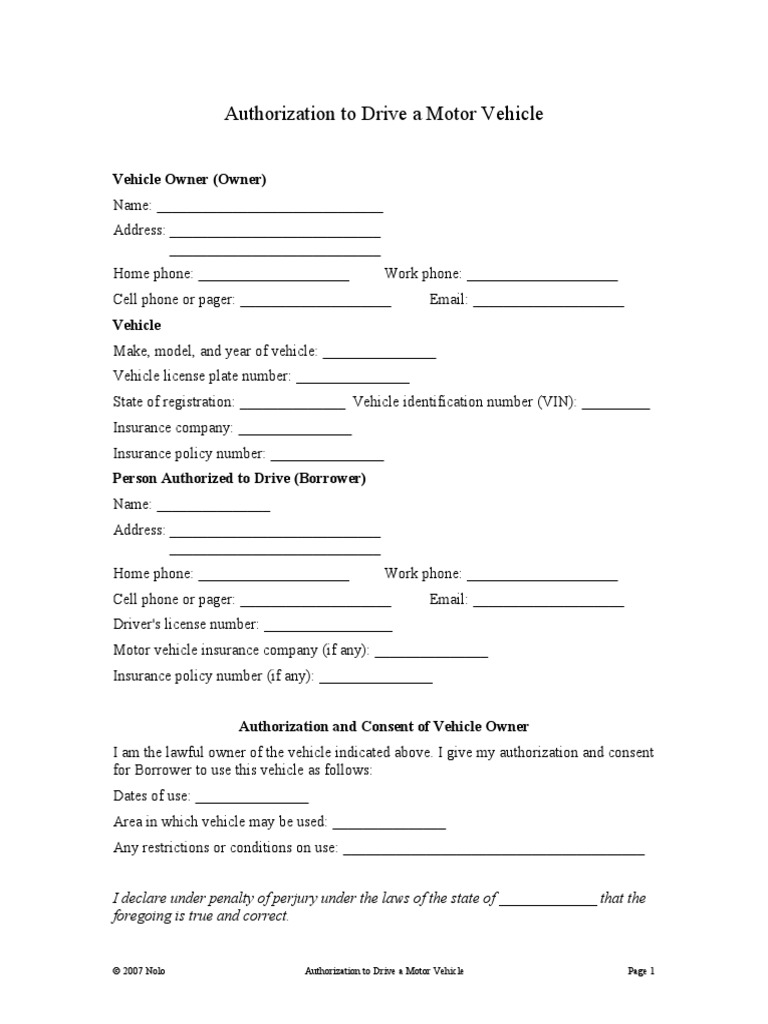 Vehicle Use Authorization Form | PDF