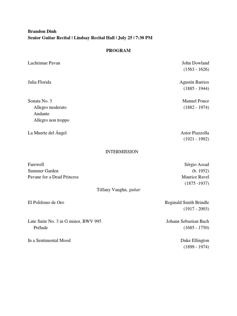 Brandon Dinh Senior Guitar Recital - Lindsay Recital Hall - July 25 - 7 ...