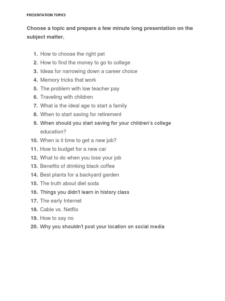 Presentation Topics Selected | PDF