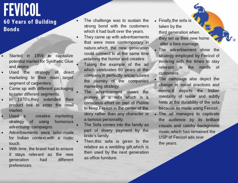 Fevicol Case Study | PDF | Advertising | Promotion And Marketing ...