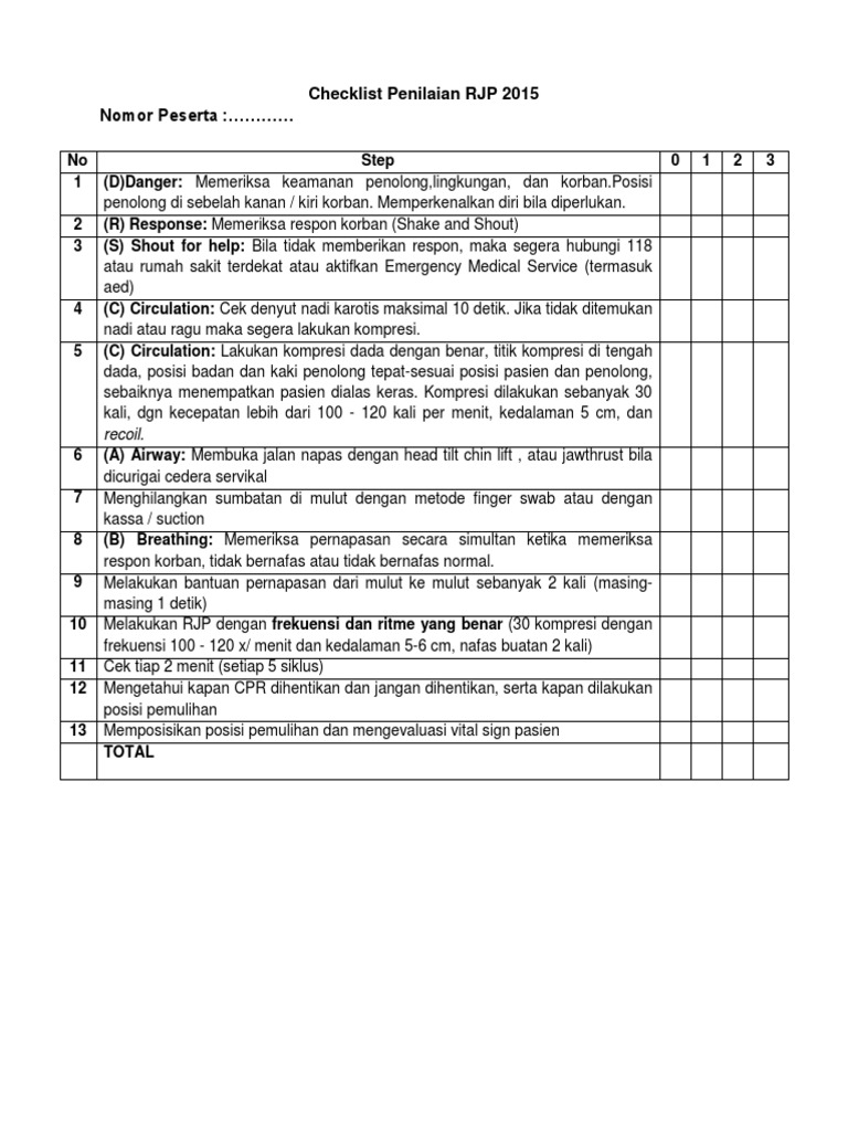 Checklist Penilaian RJP 2015 | PDF