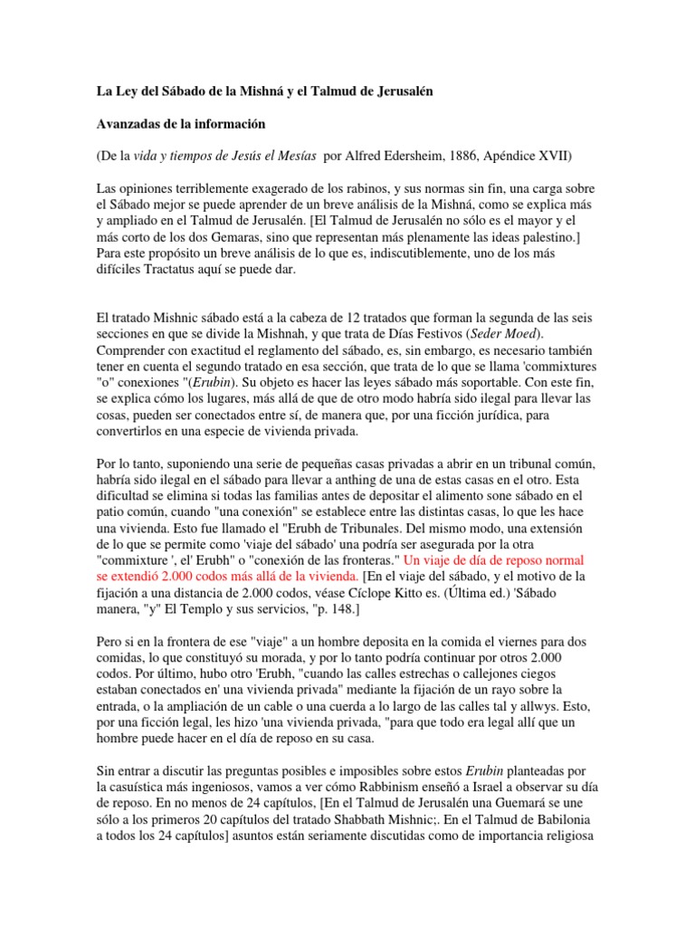 La Ley Del Sábado de La Mishná y El Talmud de Jerusalén | PDF | Shabat ...