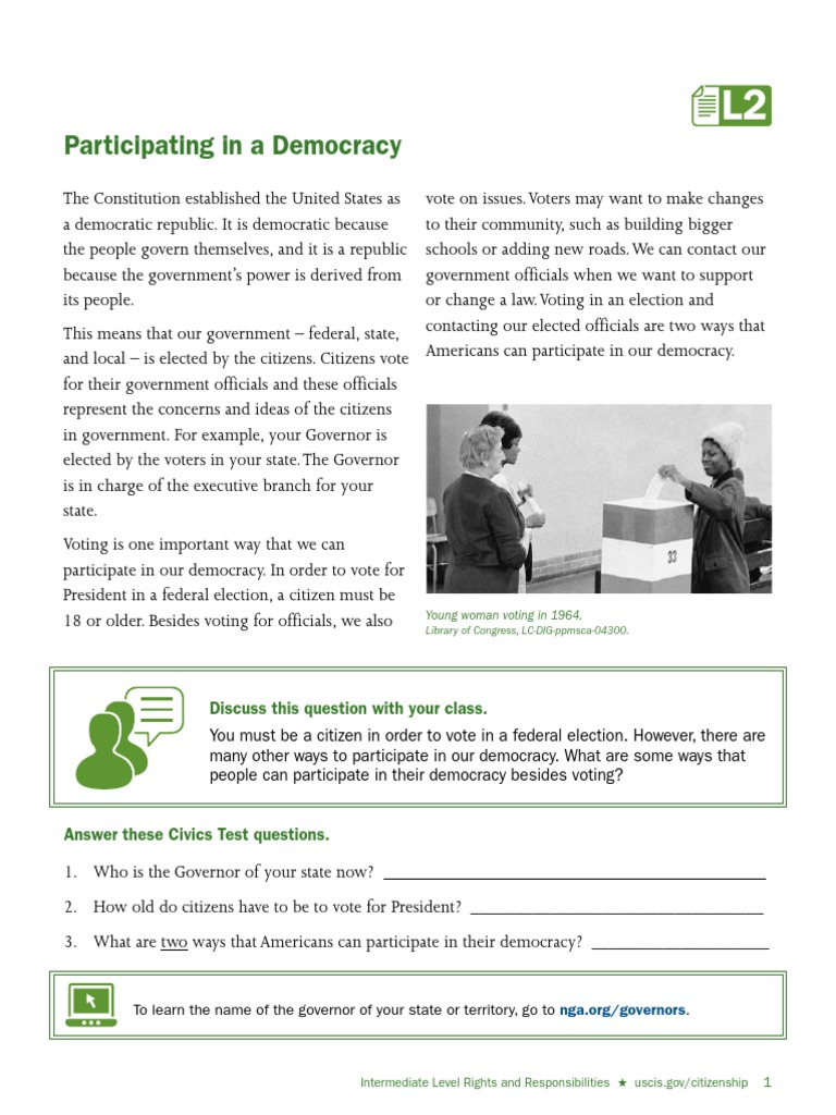Participating in A Democracy: Discuss This Question With Your Class ...