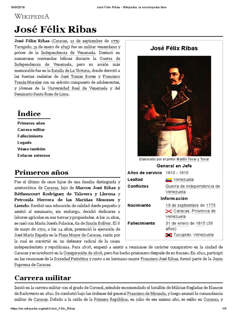 José Félix Ribas - Wikipedia, La Enciclopedia Libre PDF | PDF ...