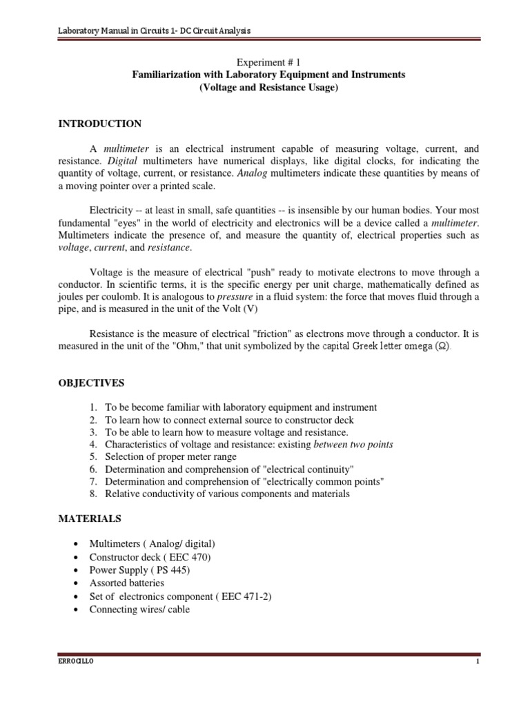 Laboratory Manual in Circuits 1 - DC Circuit Analysis | PDF | Series ...