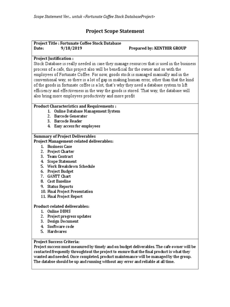 Project Scope Statement: Scope Statement Ver... Untuk | PDF ...