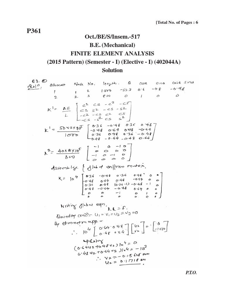 Oct./BE/S/Insem.-517 B.E. (Mechanical) Finite Element Analysis (2015 Pattern) (Semester - I ...