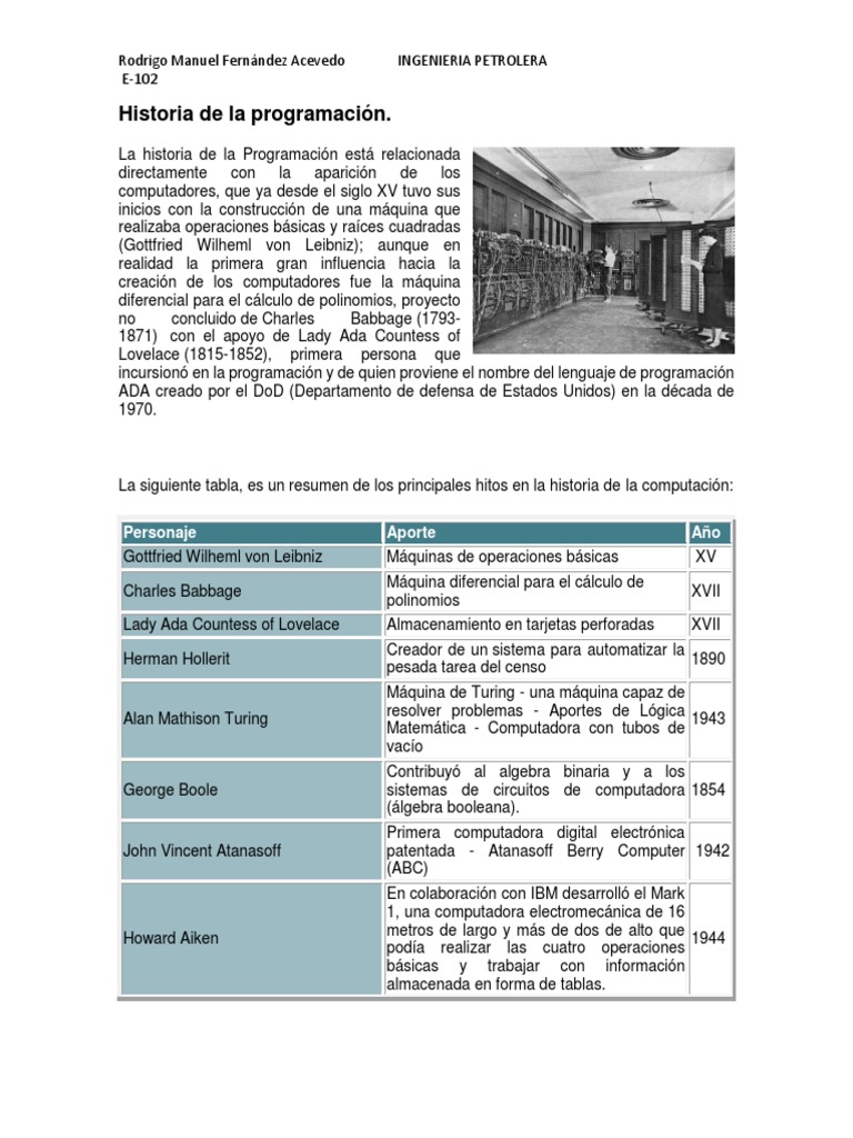 Historia de La Programación | PDF | Hardware de la computadora | Unidad ...