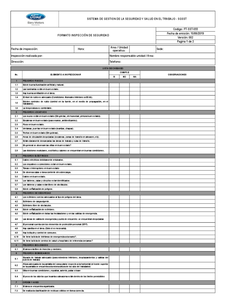 Formato Inspección Seguridad GTC 045 | PDF | Residuos | Bienestar