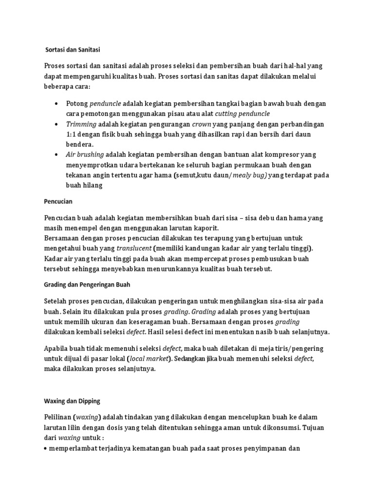 Proses Sortasi dan Sanitasi Nanas | PDF