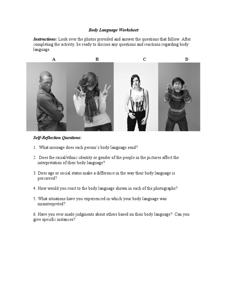 Body Language Analysis Worksheet | PDF