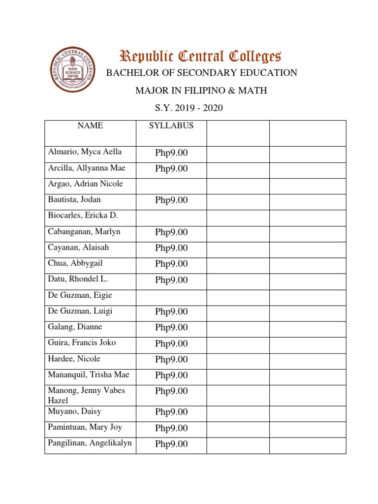 Republic Central Colleges: Bachelor of Secondary Education Major in ...