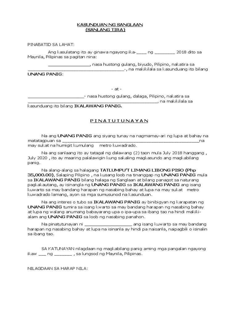 Kasunduan NG Sanglaan NG Bahay | PDF