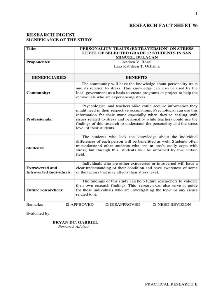 Research Fact Sheet #6 Research Digest | PDF | Extraversion And ...