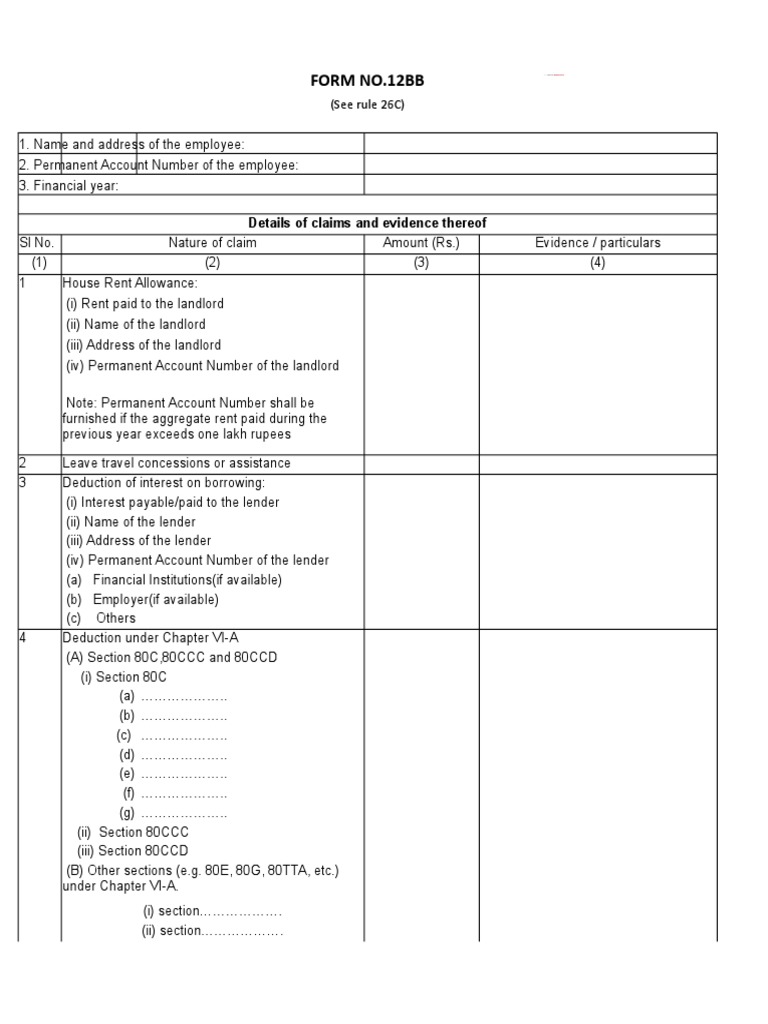 Form 12bb in Excel Format | PDF