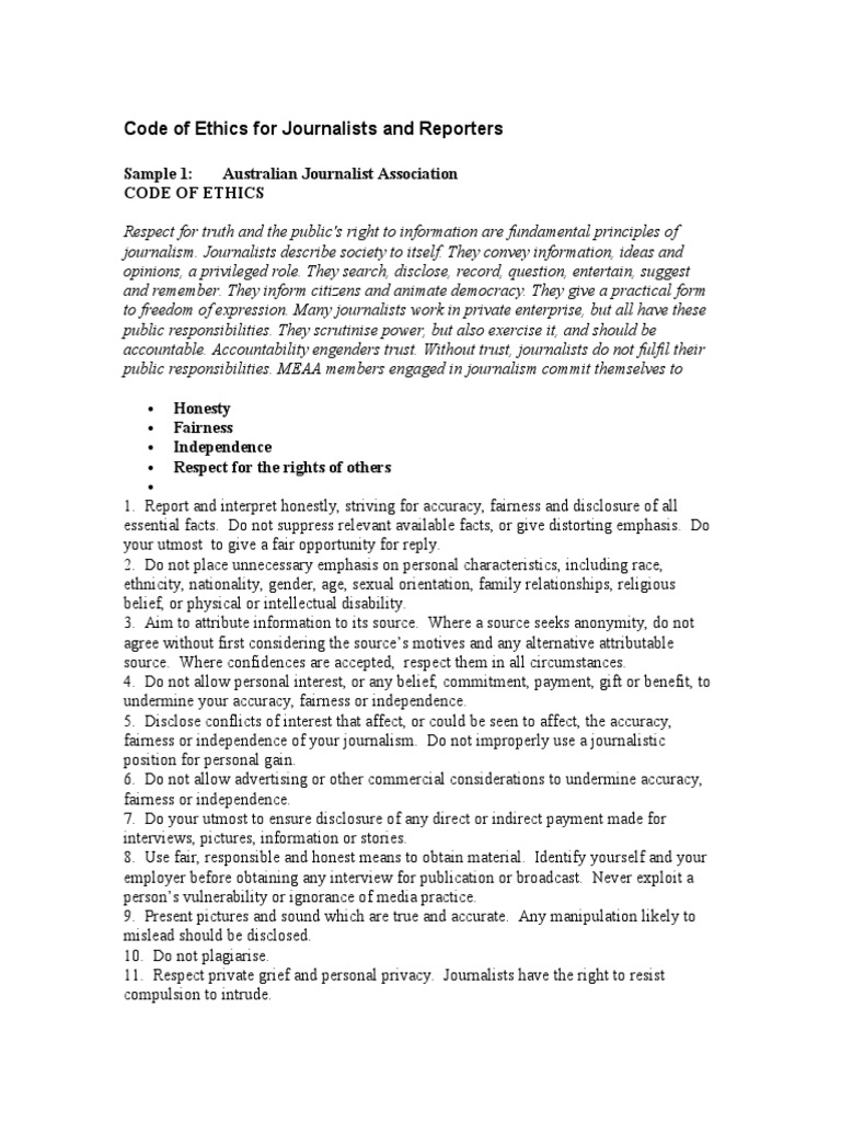 Ethics Code Sample | PDF | Journalism | News
