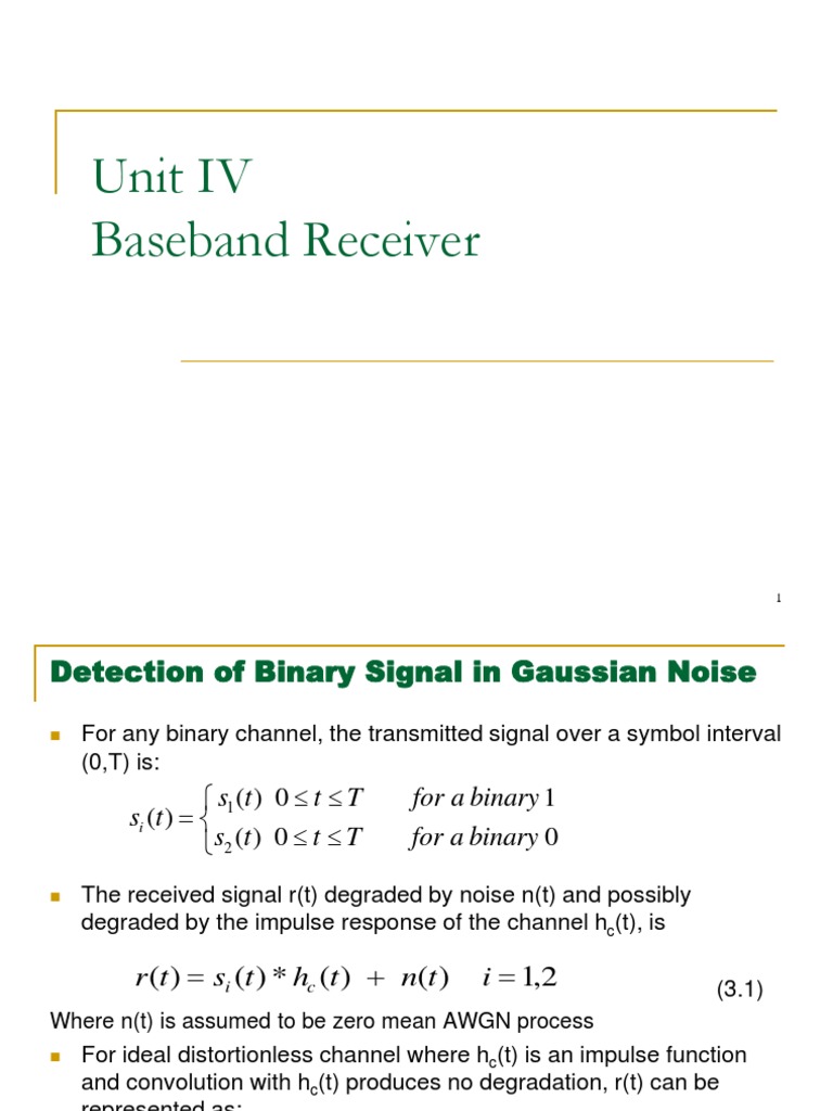 Detection Of Binary Signals In Gaussian Noise Using Matched Filters Pdf Signal To Noise