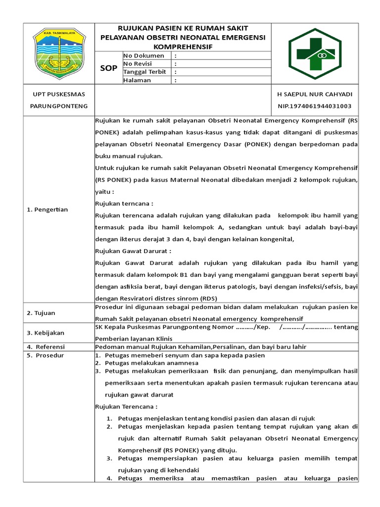 Sop Rujukan Pasien Ke Rumah Sakit | PDF