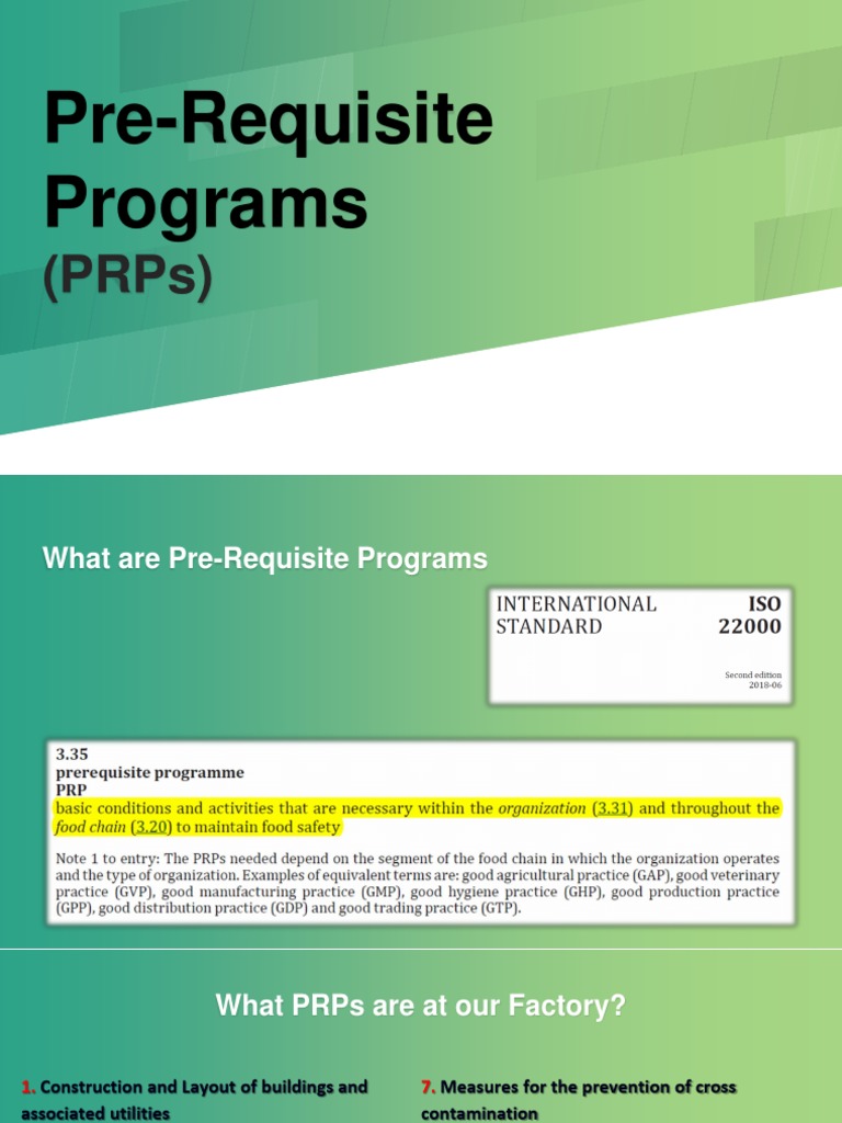 Pre Requisite Programs Main Presentation | PDF | Hygiene | Foods