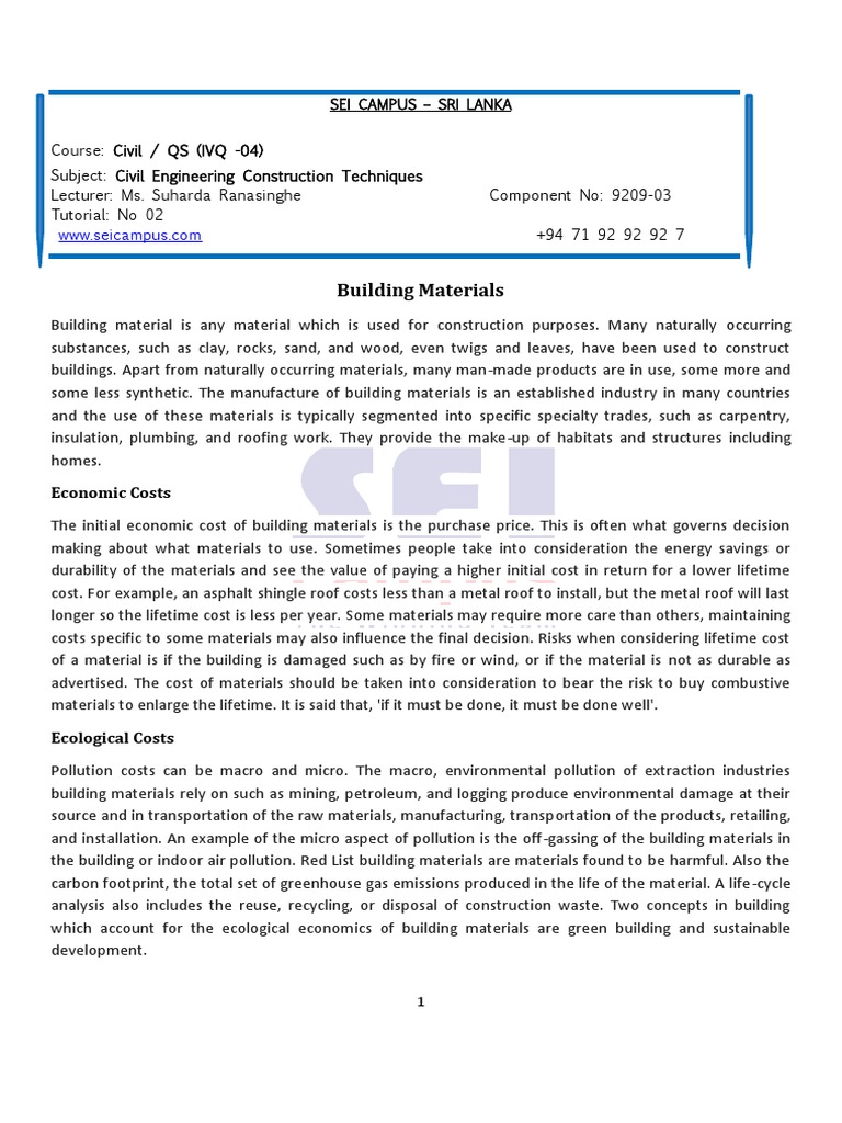 Lecture Note 02 | PDF | Building Materials | Brick