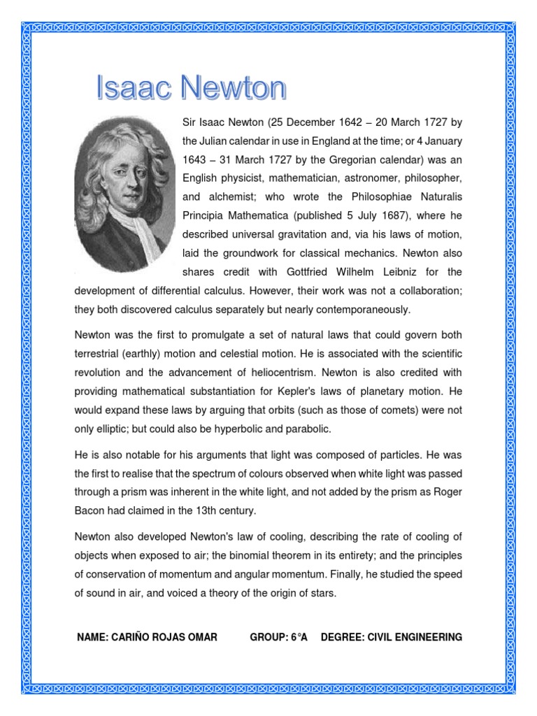 Sir Isaac Newton's Revolutionary Contributions to Physics, Mathematics ...