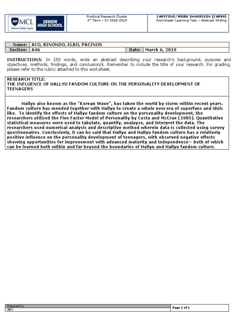 Abstract Writing Worksheet | PDF