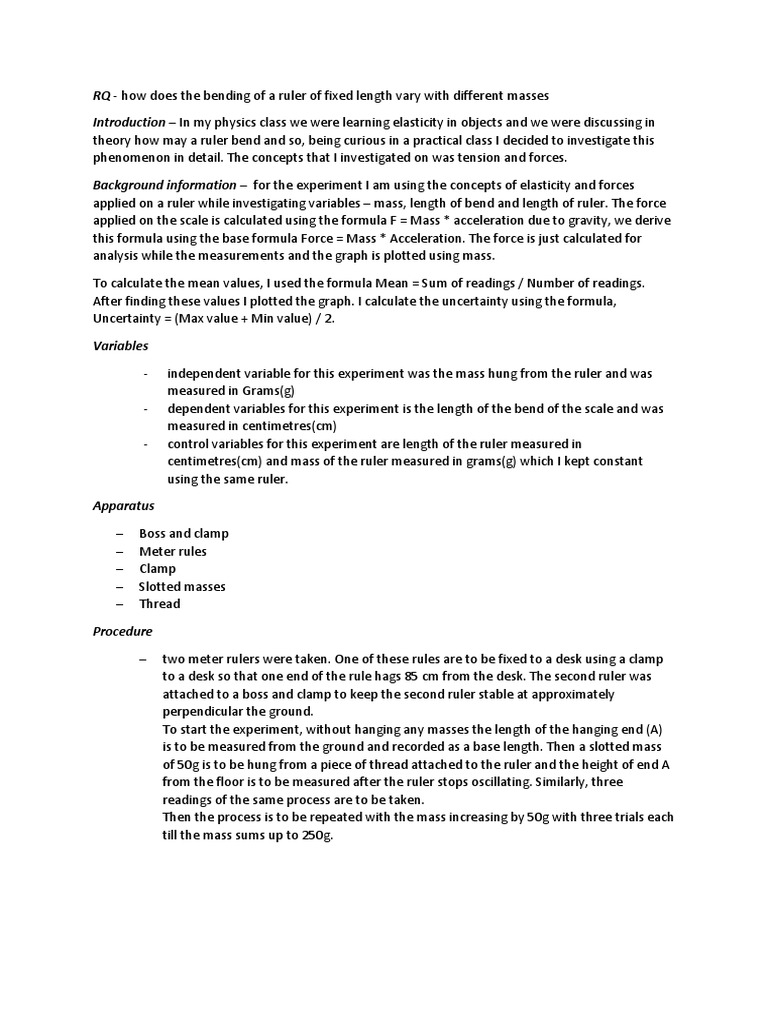 Ruler Bending Experiment with Masses | PDF | Force | Measurement