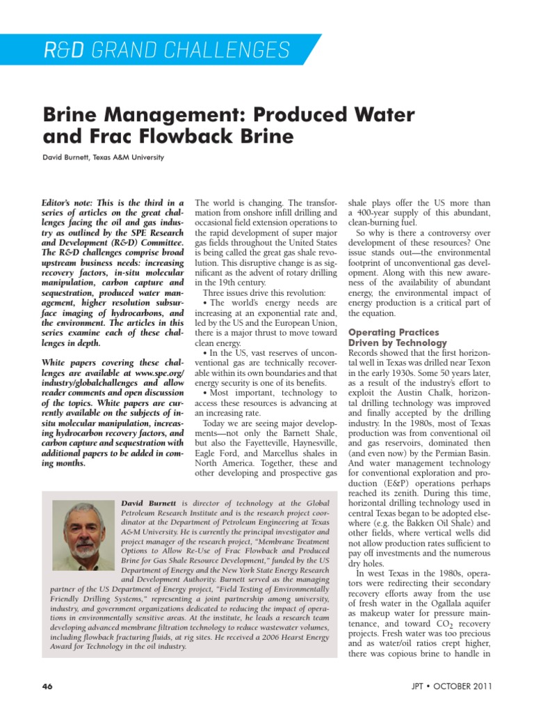 Brine Management: Produced Water and Frac Flowback Brine: David Burnett ...