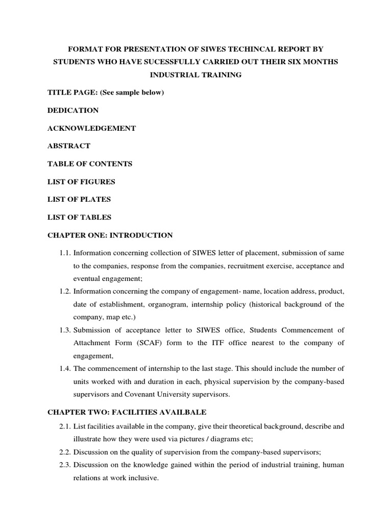 SIWES Technical Report Presentation Format | PDF | Academia | Psychology