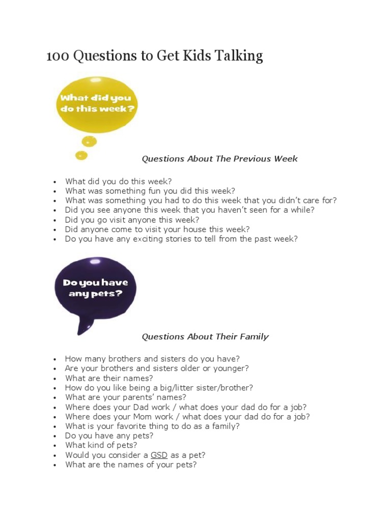 100 Questions To Get Kids Talking | PDF | Video Games