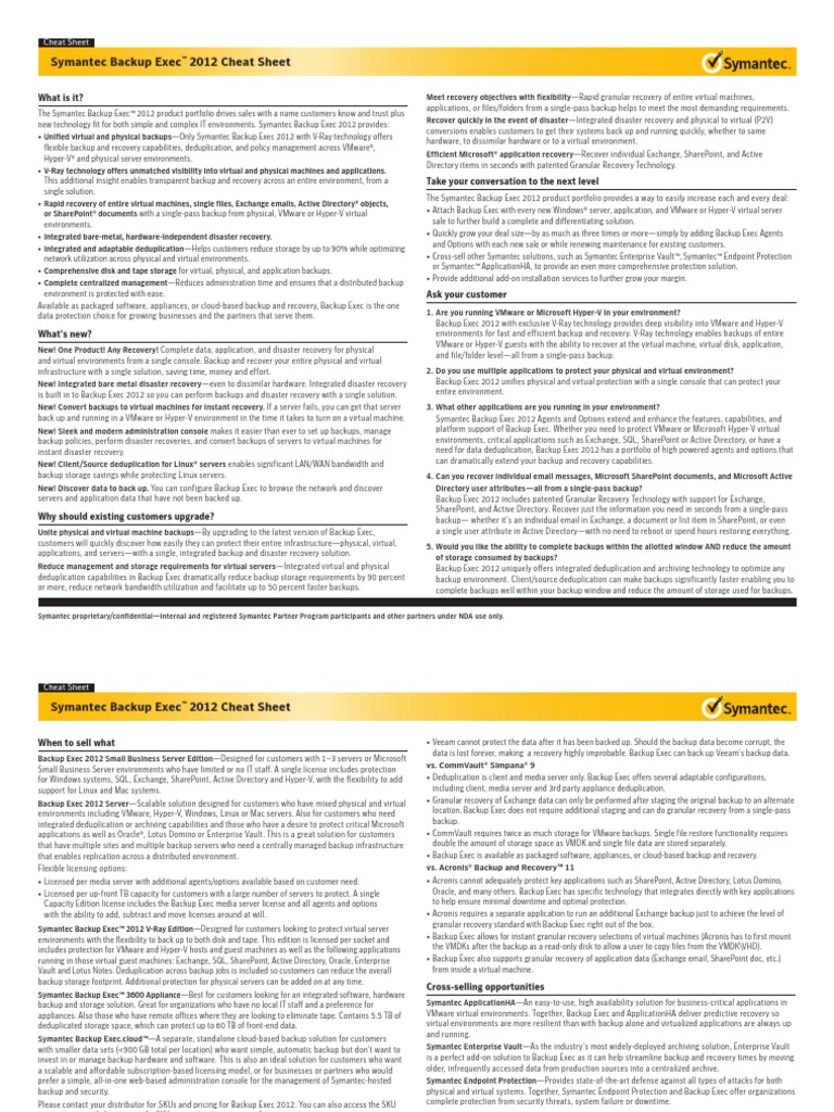 Symantec Cheat Sheet | PDF | Backup | Share Point