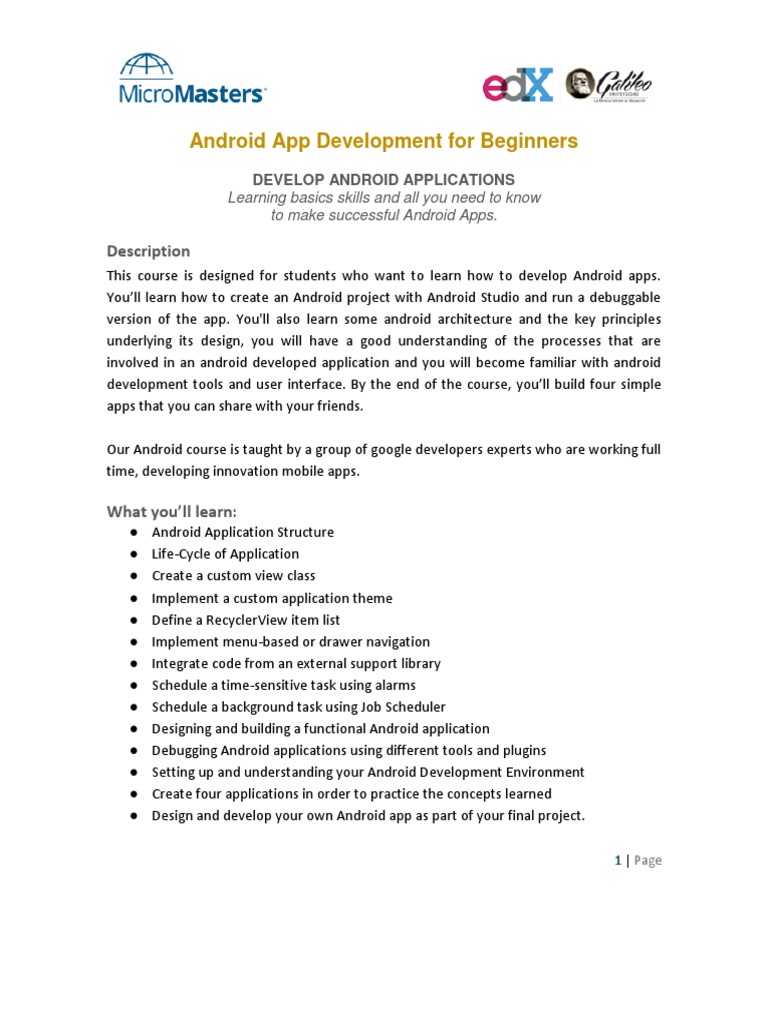 Program Android App For Beginners Self-Paced 2019 | PDF | Android (Operating System) | Graphical ...