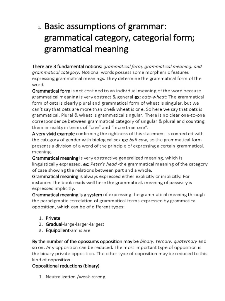 Basic Assumptions of Grammar Explained | PDF | Stress (Linguistics ...