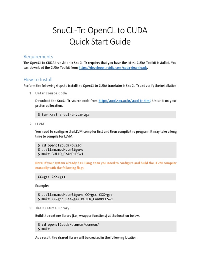 SnuCL-Tr: OpenCL To CUDA Quick Start Guide | PDF | Runtime System | Source Code