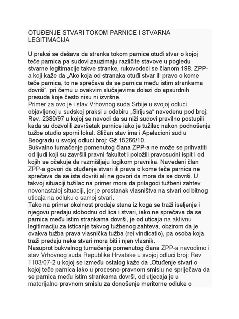 Otudjenje Stvari Tokom Parnice | PDF