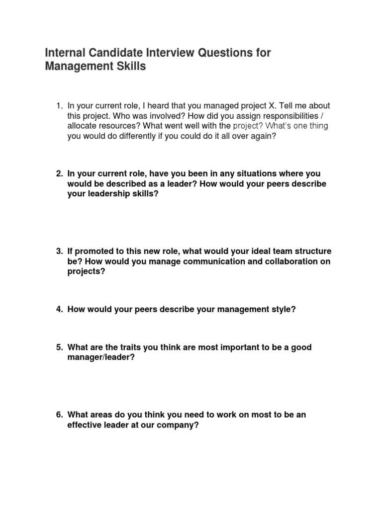 Internal Candidate Interview Questions For Management Skills | PDF ...