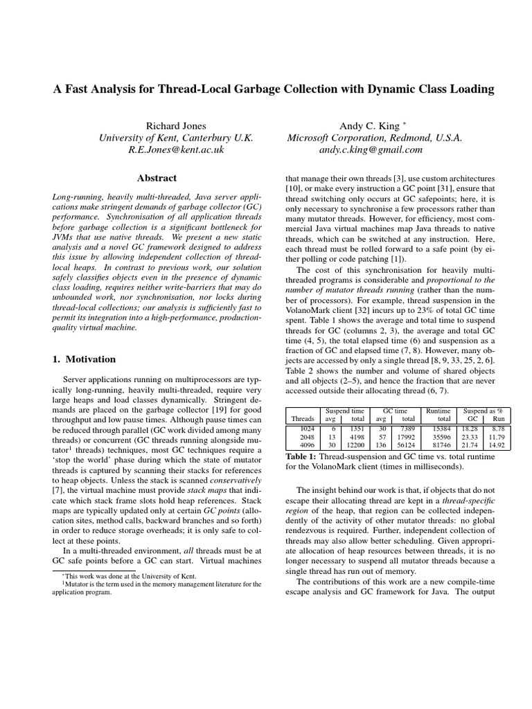 A Fast Analysis For Thread-Local Garbage Collection With Dynamic Class ...