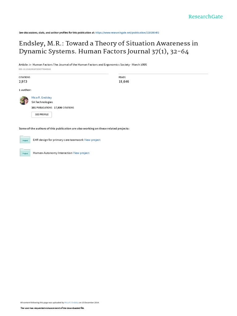 Endsley, M.R.: Toward A Theory of Situation Awareness in Dynamic ...
