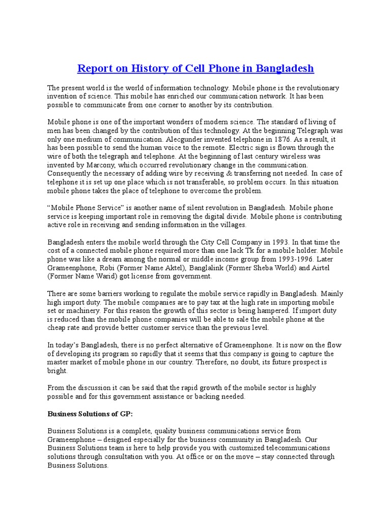 Report On History of Cell Phone in Bangladesh | PDF | Mobile Phones ...