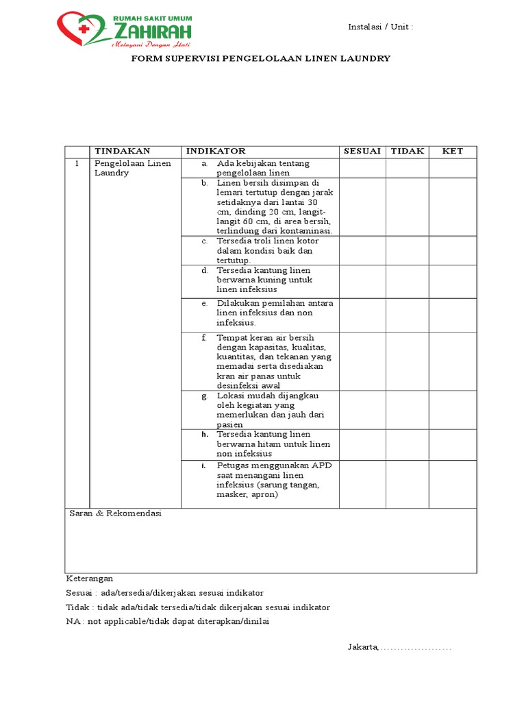 Form Supervisi Linen Laundry | PDF