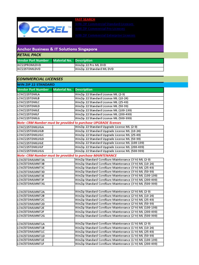 Corel Singapore Price List | PDF | Microcomputer Software | Software