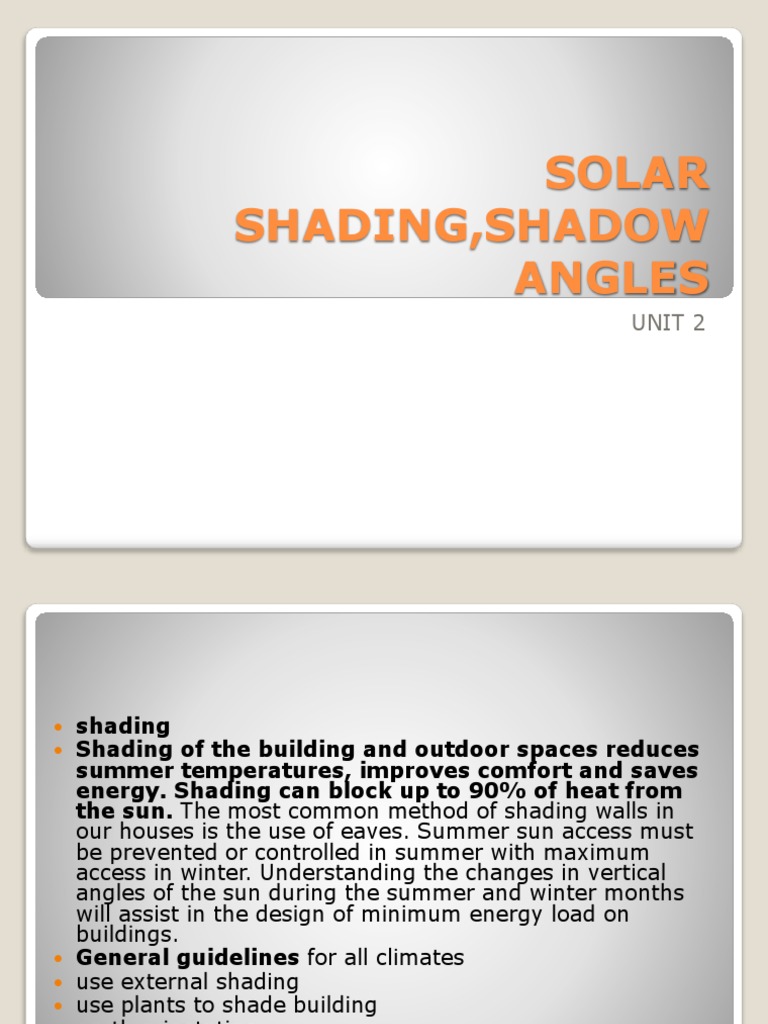 SOLAR SHADING, SHADOW ANGLES (Unit 2) | PDF | Building Engineering | Nature