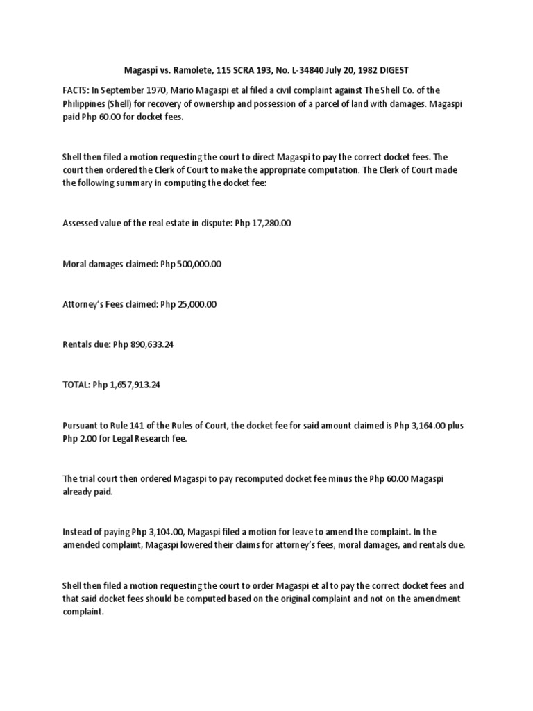 Magaspi vs. Ramolete, 115 SCRA 193, No. L-34840 July 20, 1982 DIGEST ...
